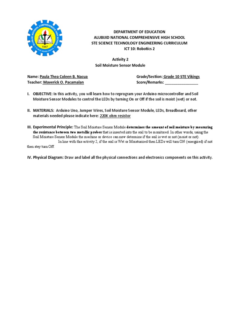 ROBOTICS 10 Activity 2 | PDF | Sensor | Soil