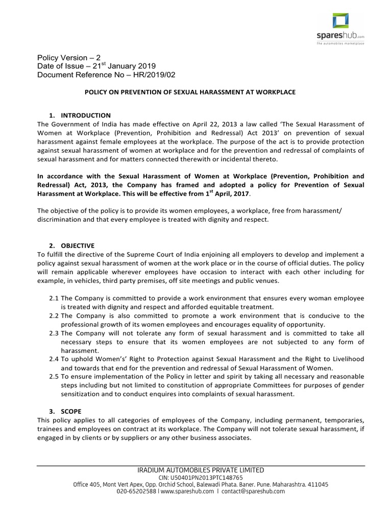 POSH Policy Document Ver2 | Download Free PDF | Sexual Harassment ...