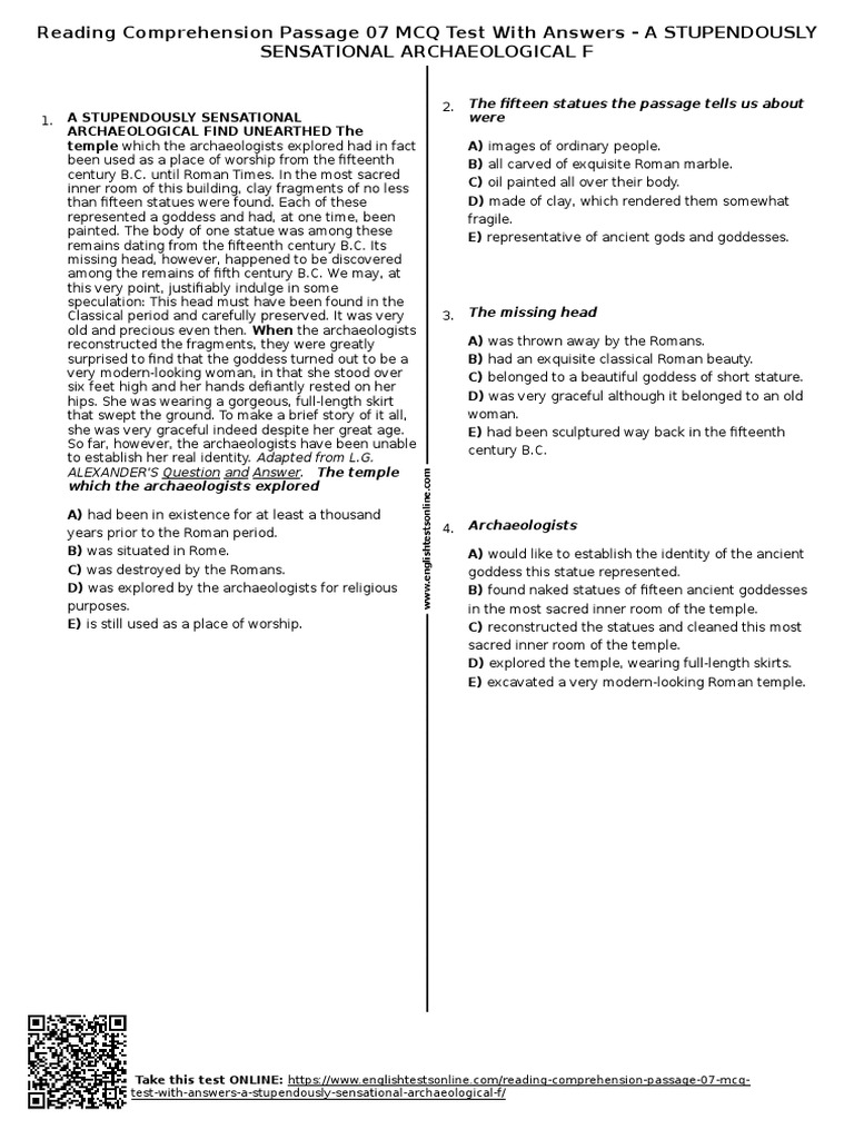 577 - Reading Comprehension Passage 07 MCQ Test With Answers A ...
