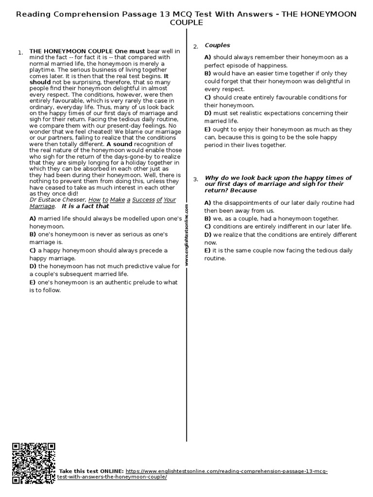583 - Reading Comprehension Passage 13 MCQ Test With Answers The ...