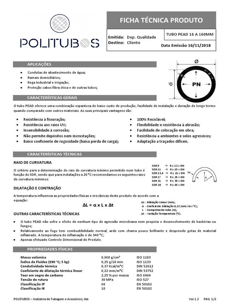Ficha Tecnica - TUBO PEAD v1.2 | PDF