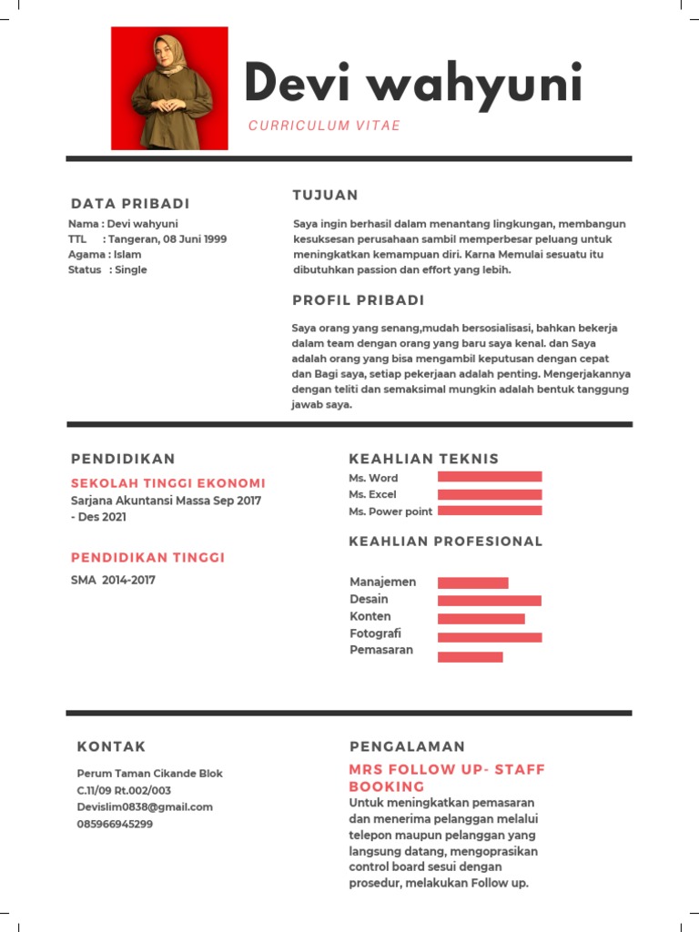 Profil Devi Wahyuni: CV dan Keahlian | PDF