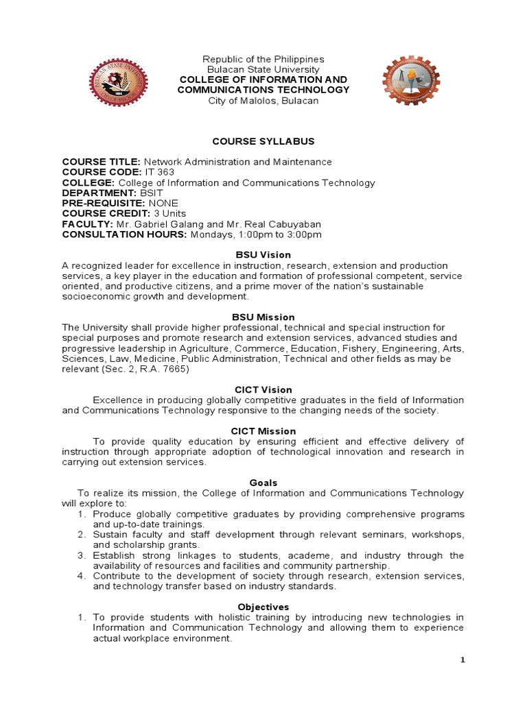 Network Administration Course Syllabus | PDF | Ip Address | Computer ...