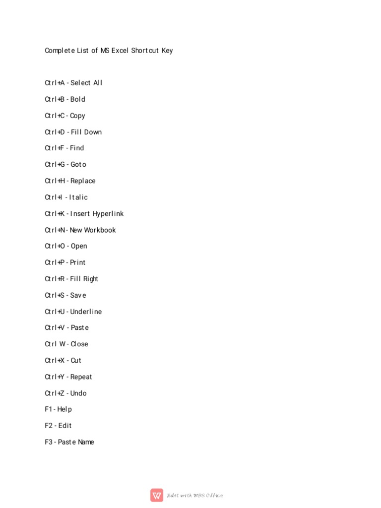 Ms Excel Short Keys | PDF