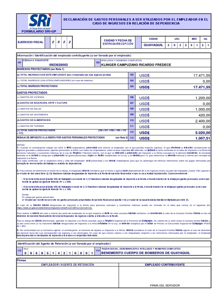 Formulario SRI - GP_2022 | PDF | Impuesto sobre la renta | Impuestos