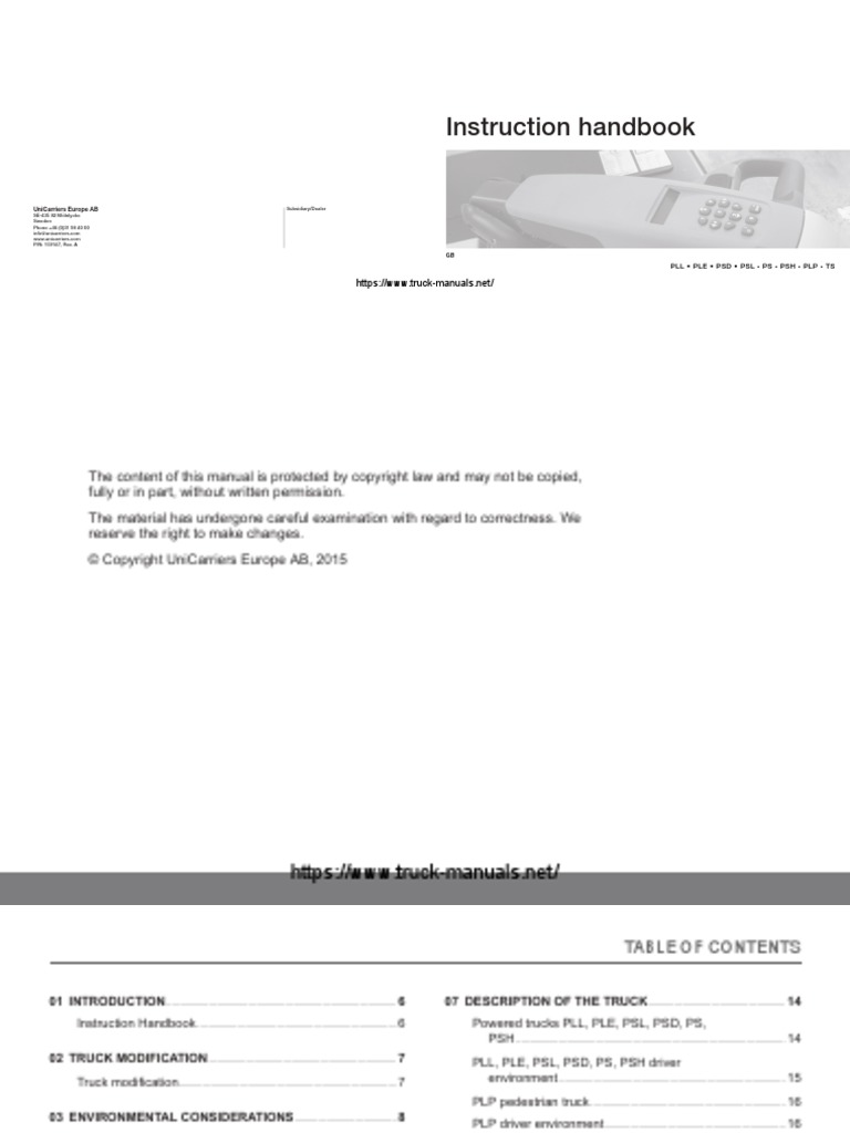 UniCarriers Powered Trucks PLL PLE PSL PSD PS User Manual | PDF | Truck ...