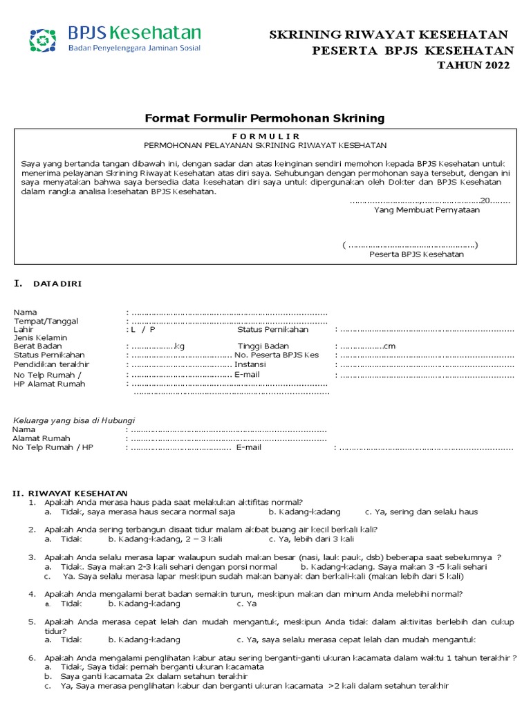 Form Manual Skrining Riwayat Kesehatan EDIT | PDF