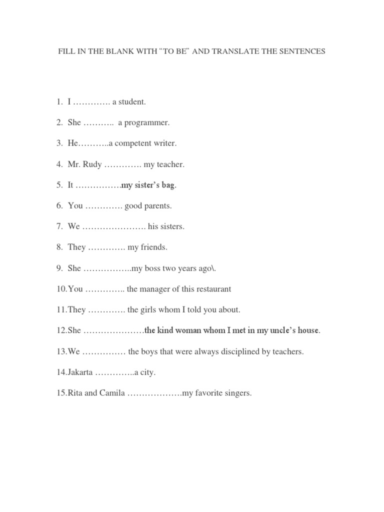 Fill in The Blank With To Be | PDF