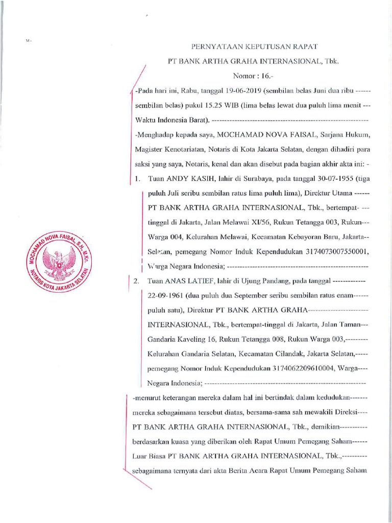 Akta Perubahan Anggaran Dasar PKR No.16 2019 - Compressed | PDF