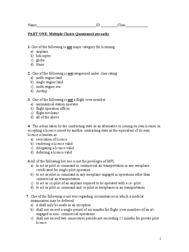 Final Test For Caa Mpl Pdf Instrument Flight Rules Visual Flight