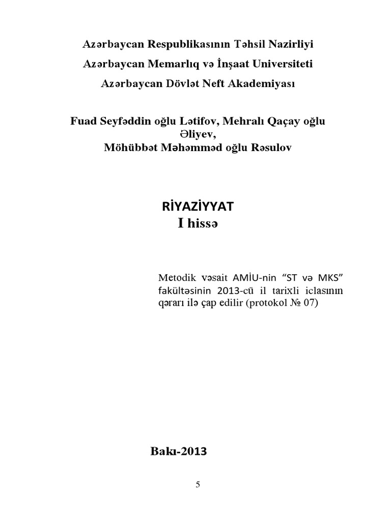 Lətifov Riyaziyyat 1 Hissə | PDF