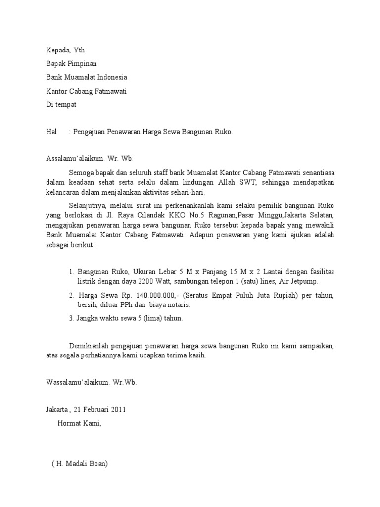 Contoh Surat Penawaran Harga Sewa Gedung - Delinewstv