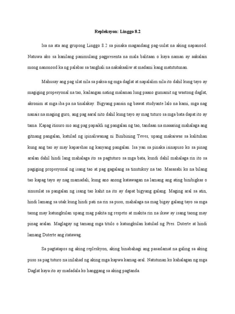 Repleksyon Sa Linggo 8.2 | PDF