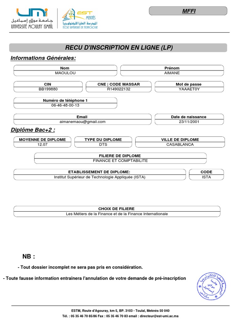 Inscription en ligne à l'ESTM Meknès | PDF