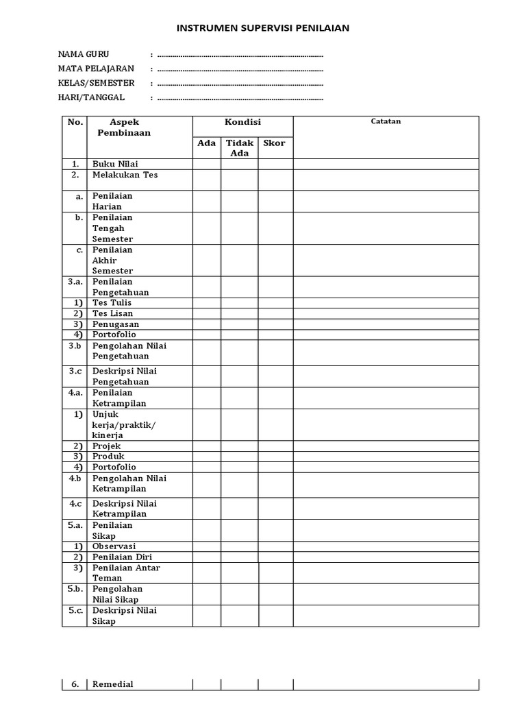 Instrumen Supervisi Penilaian | PDF | Karier & Perkembangan | Metode & Bahan Ajar