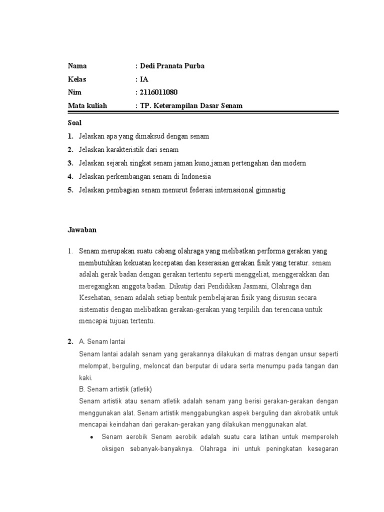 UAS KeterampilanDasarSenam - Dedi Pranata Purba - 2116011080 | PDF