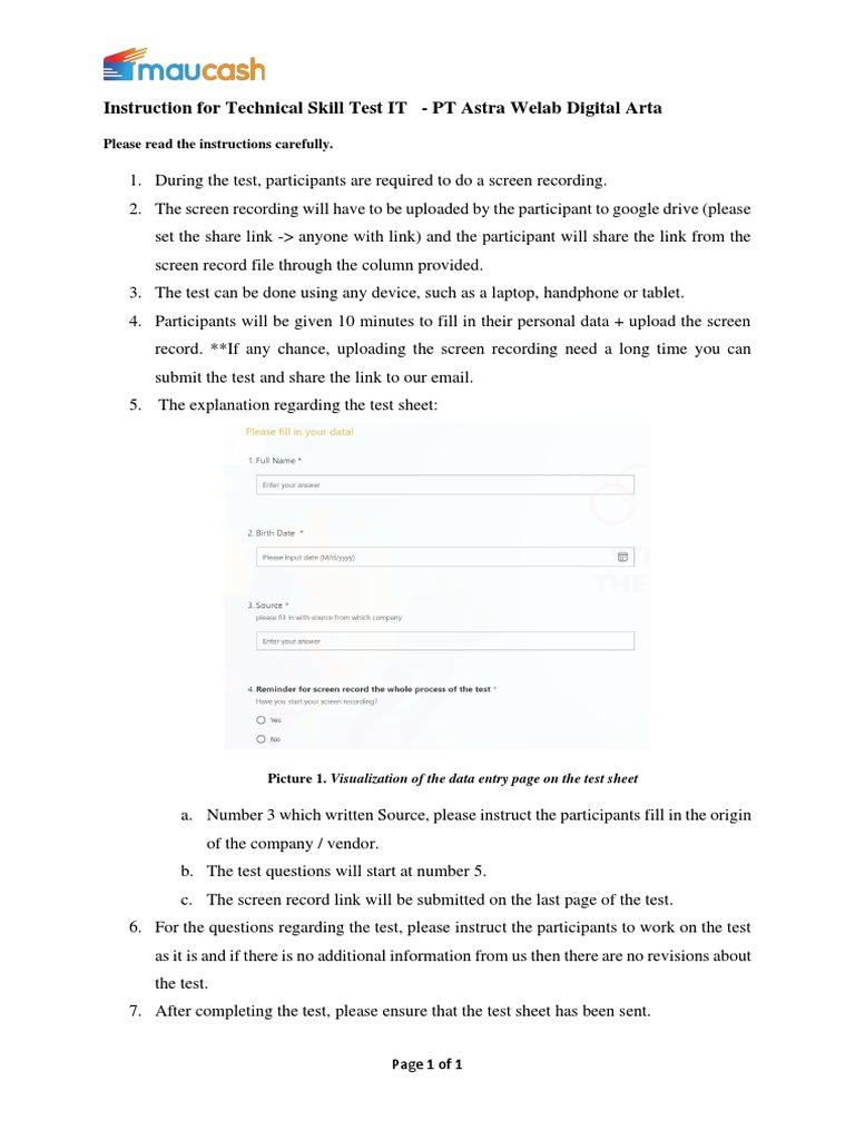 Instruction For Technical Skill Test IT - PT Astra Welab DIgital Arta | PDF