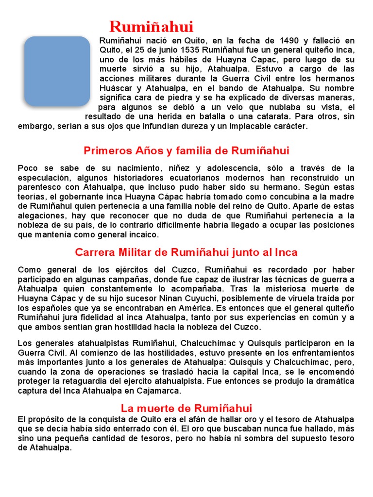 Biografia de Rumiñahui | PDF | Imperio Inca | América del Sur