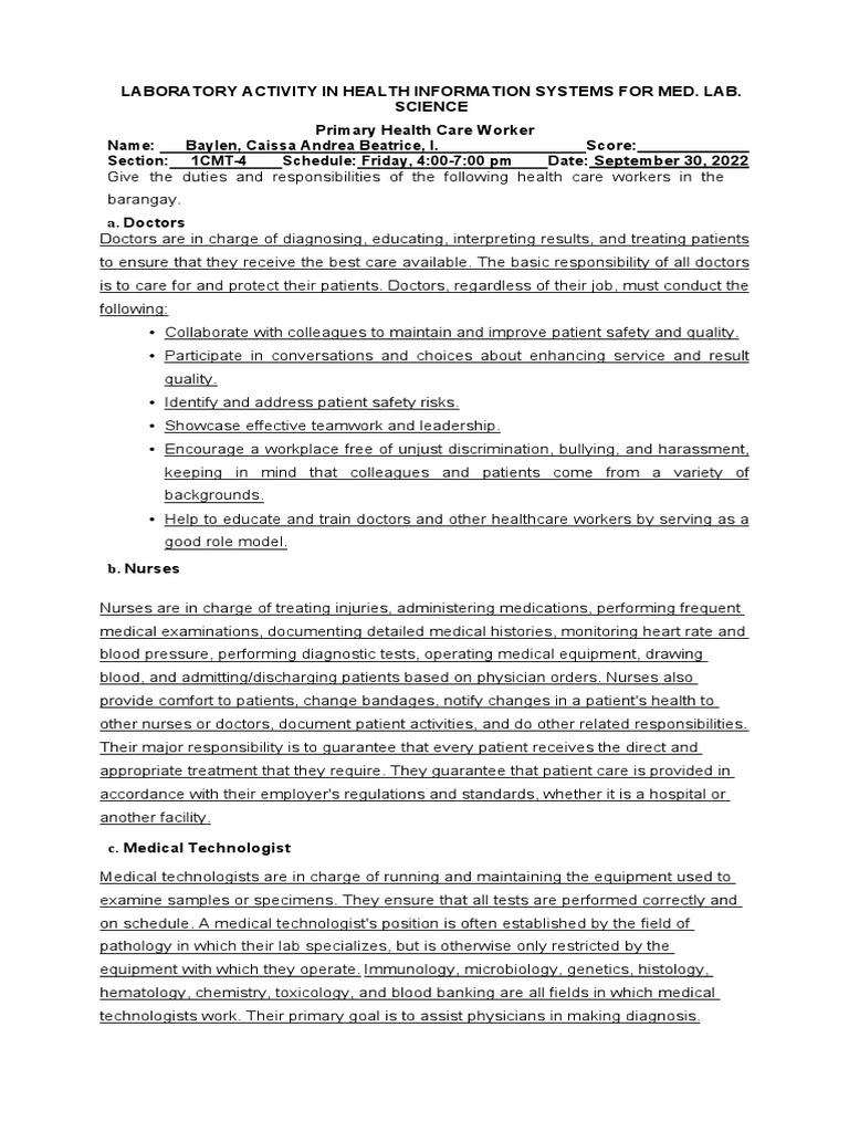 Laboratory Activity 2 - HIS Lab - Primary Health Care Worker | PDF ...
