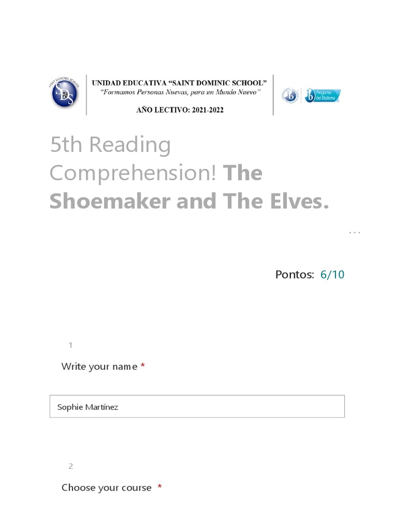 5th Reading Comprehension! The Shoemaker and The Elves | PDF | Consumer Goods | Crafts