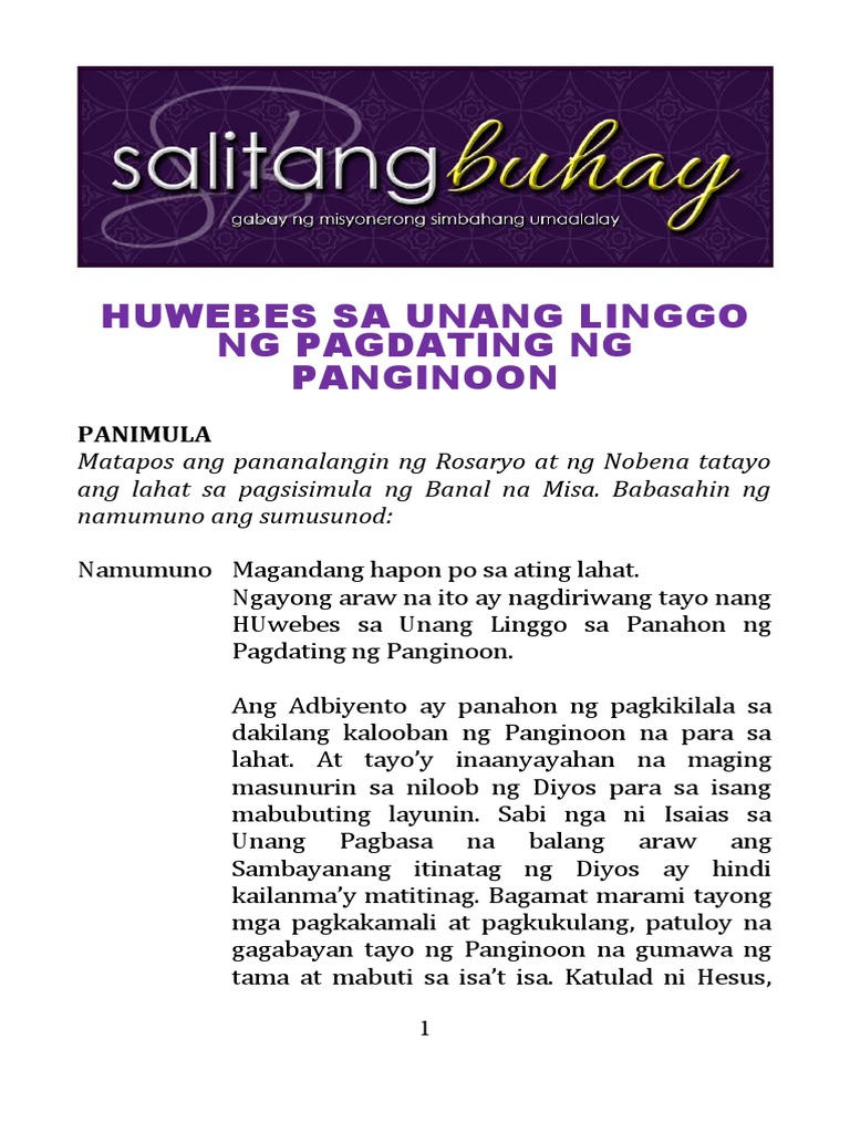 Huwebes Sa Unang Linggo Sa Panahon NG Pagdating NG Panginoon | PDF