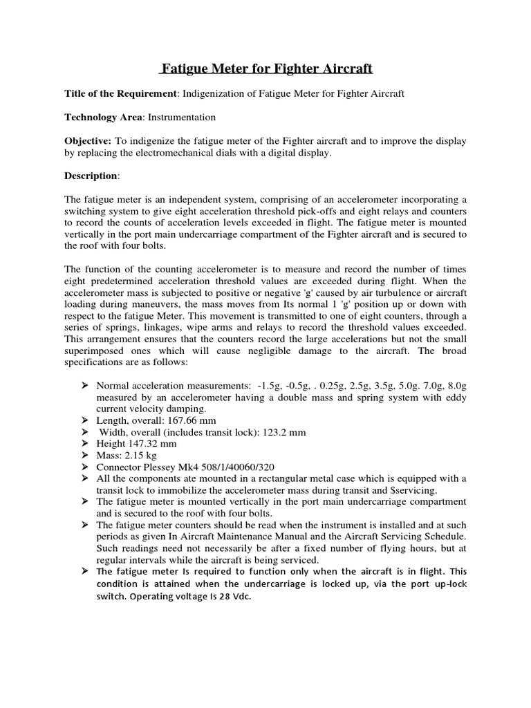 Indigenization of Fighter Aircraft Fatigue Meter | PDF | Accelerometer ...