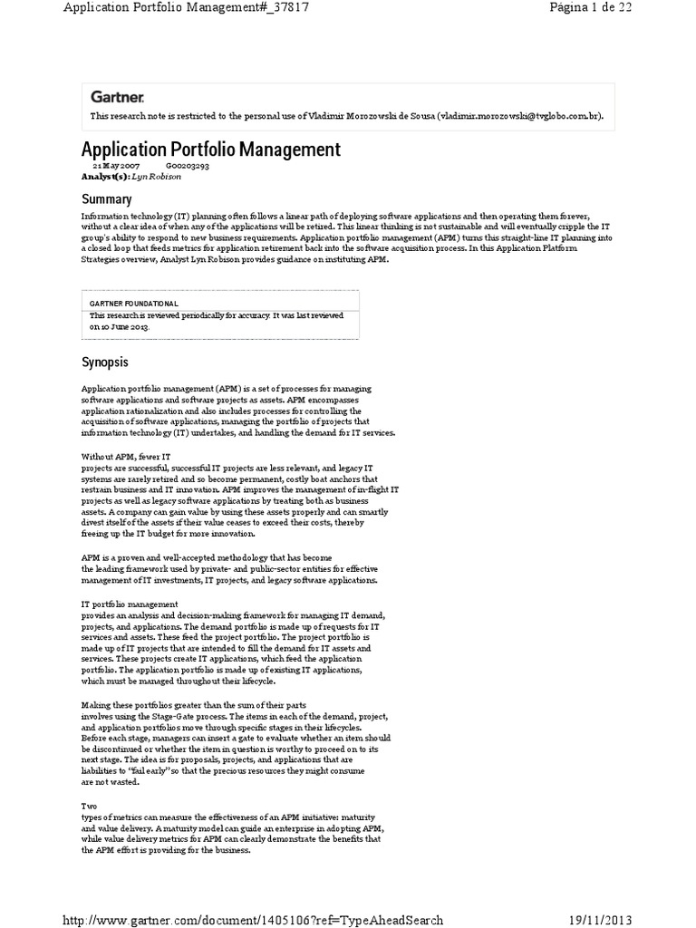 Application Portfolio Management Pdf Performance Indicator