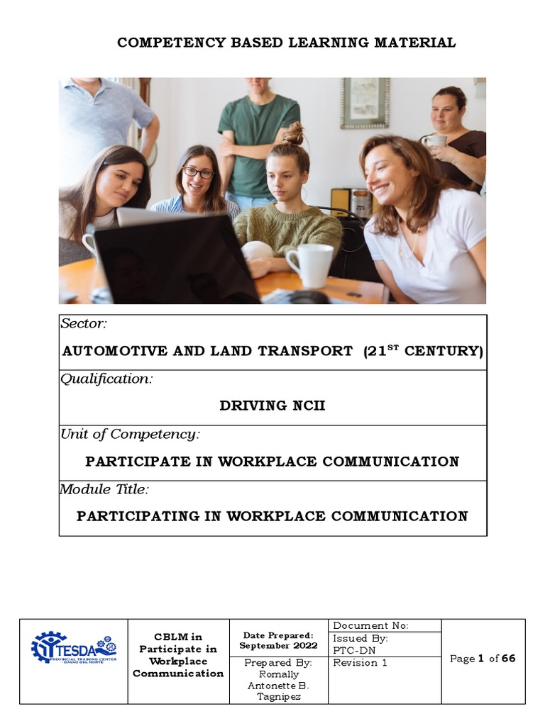 UC1 - Participate in Workplace Communication Driving NCII | PDF | Part Of Speech | Adverb