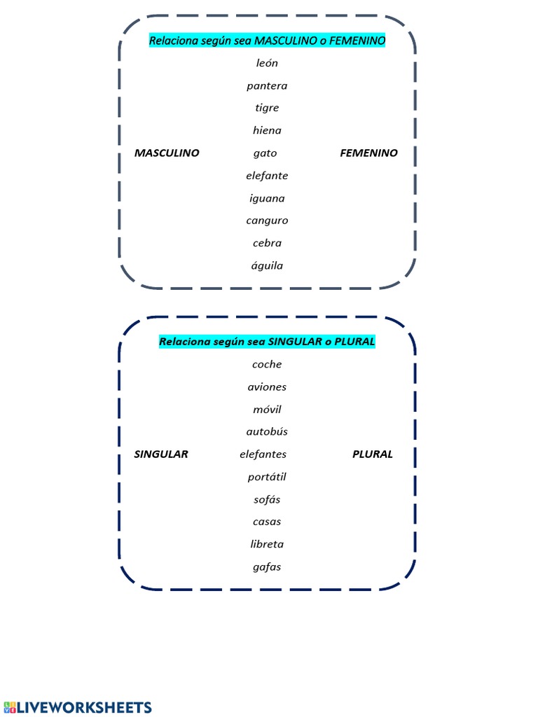 Ejercicios Sustantivos Masculinos Femeninos Sigular Plural | PDF