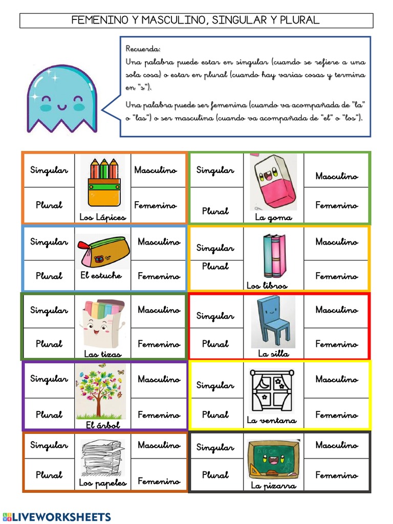Ejercicios Sustantivos Masculinos Femeninos Sigular Plural | PDF