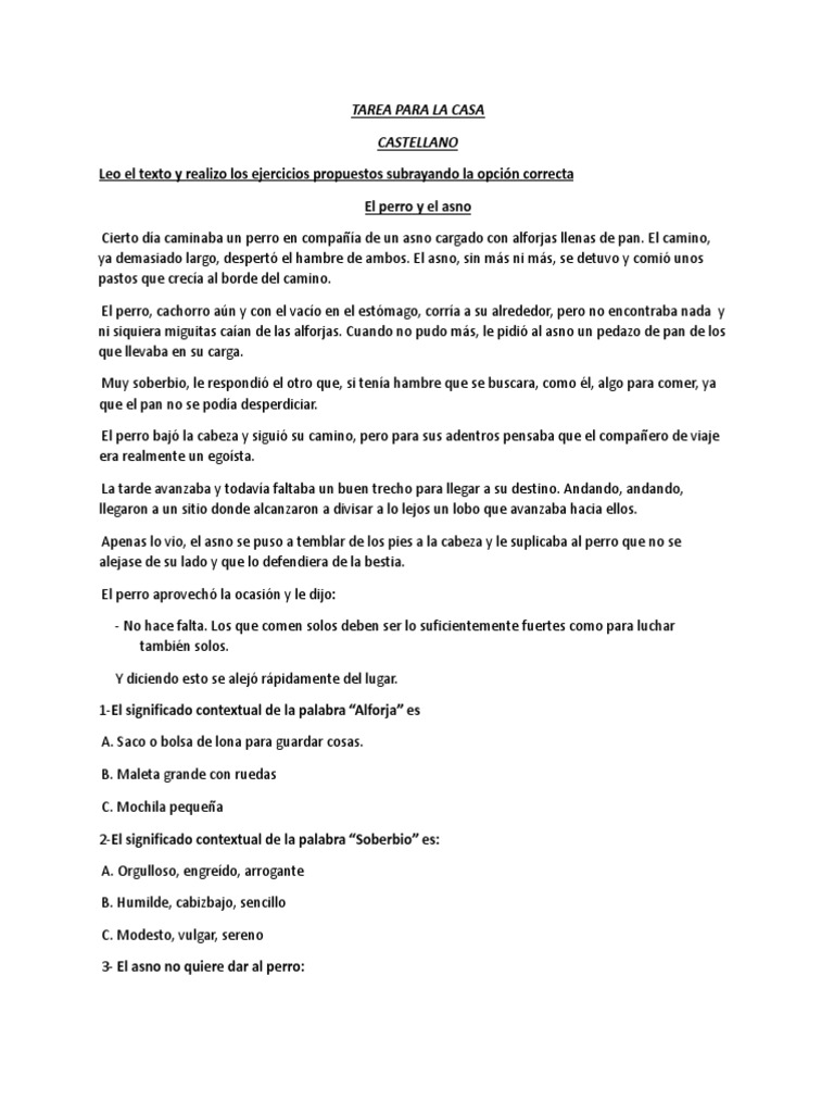 Tarea para La Casa Castellano 1etapa | PDF