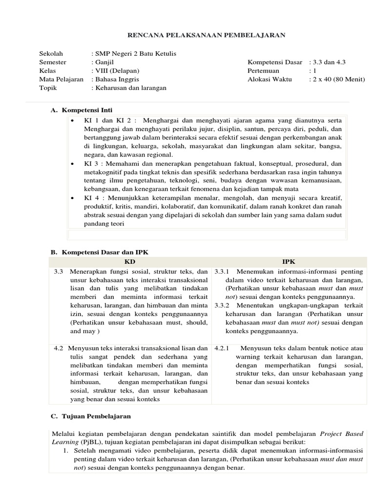 RPP Rencana Aksi 2 PJBL Revisi | PDF | Karier & Perkembangan | Kajian Bahasa Asing