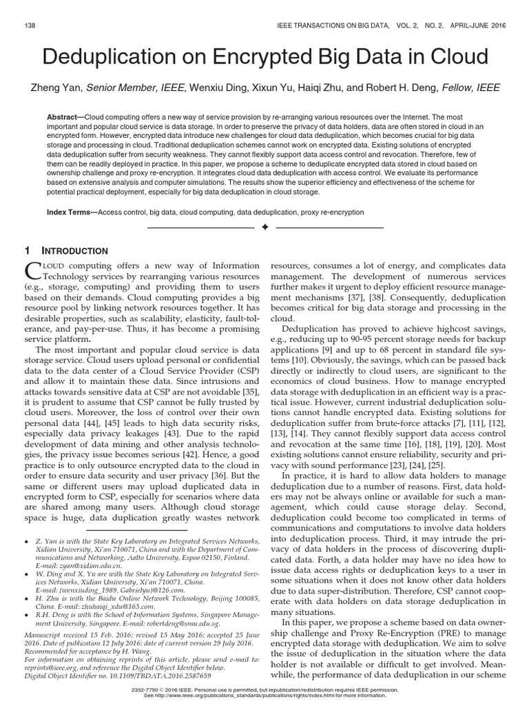 Deduplication On Encrypted Big Data in Cloud | PDF | Encryption | Cloud Computing