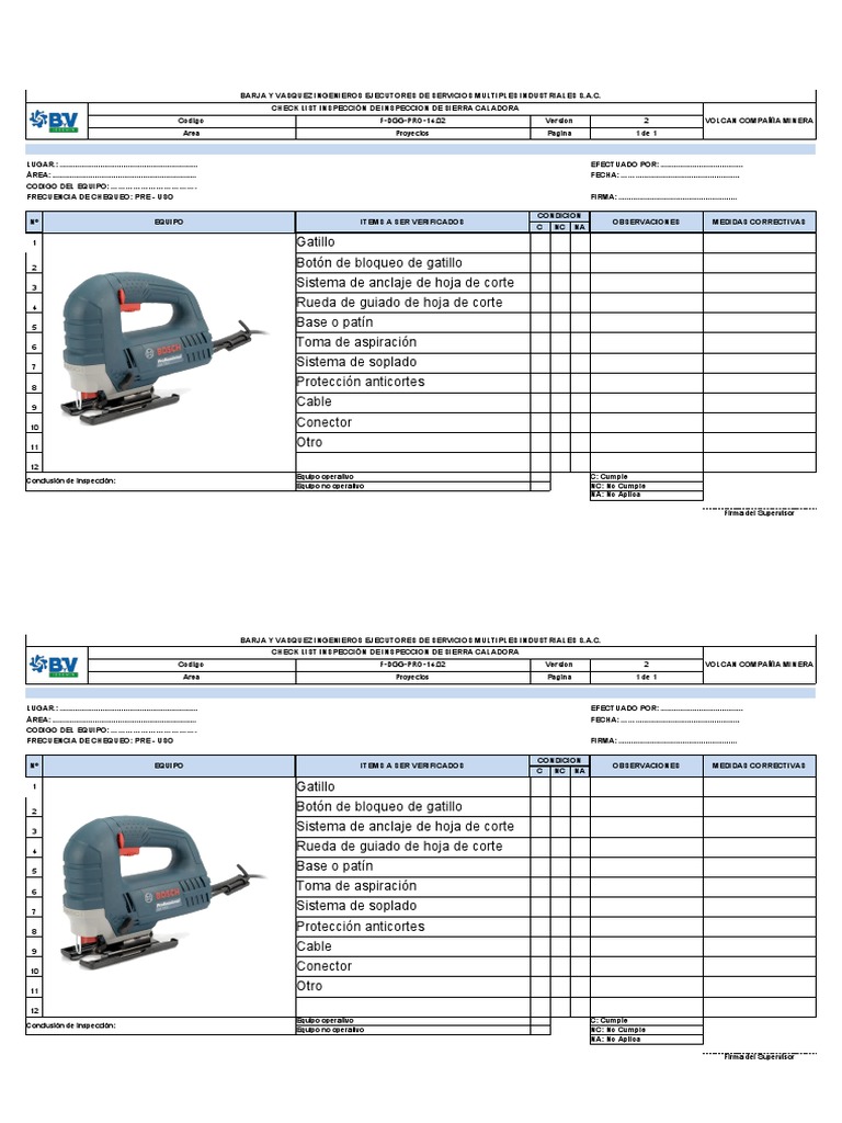 F-Dgg-Pro-14.02 Check List de Inspeccion de Sierra Caladora | PDF ...