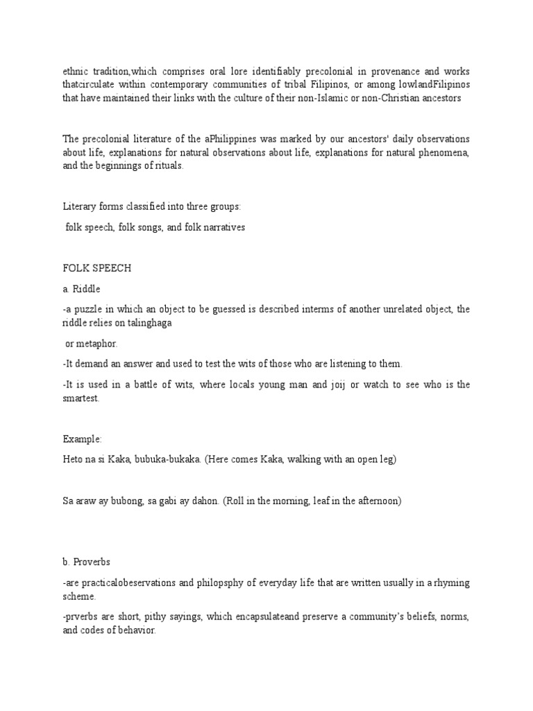 Pre Colonial | PDF | Folklore | Riddle