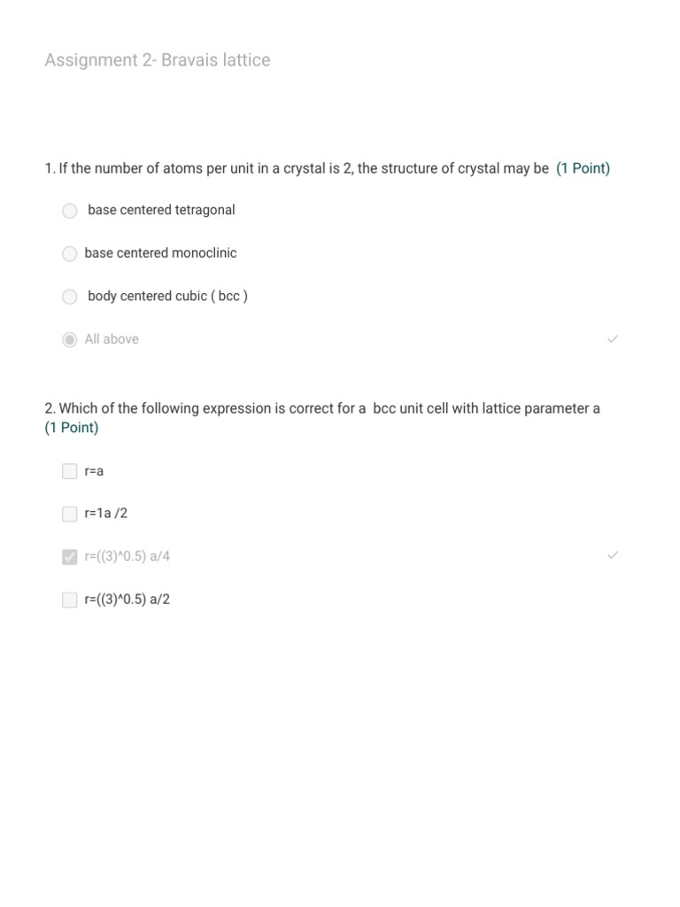 Assignment 2 - Bravais Lattice | PDF | Crystal Structure | Physical Chemistry