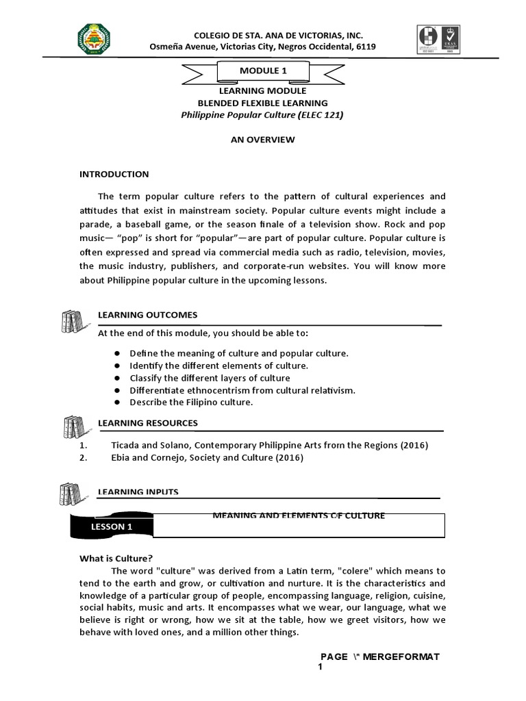 Module 1 - Philippine Popular Culture | PDF | Social Science