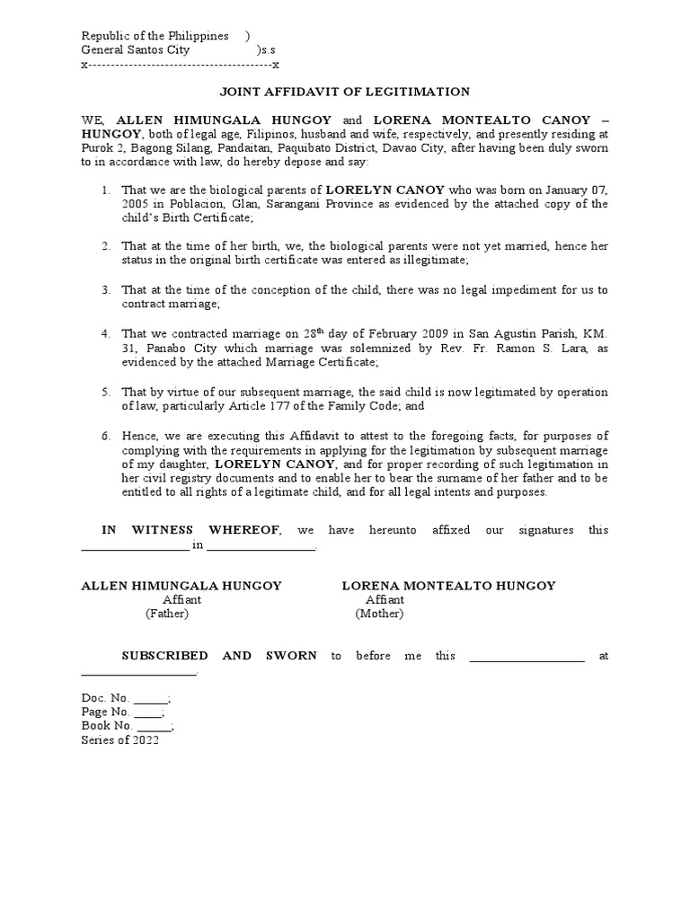 Joint Affidavit of Legitimation | PDF