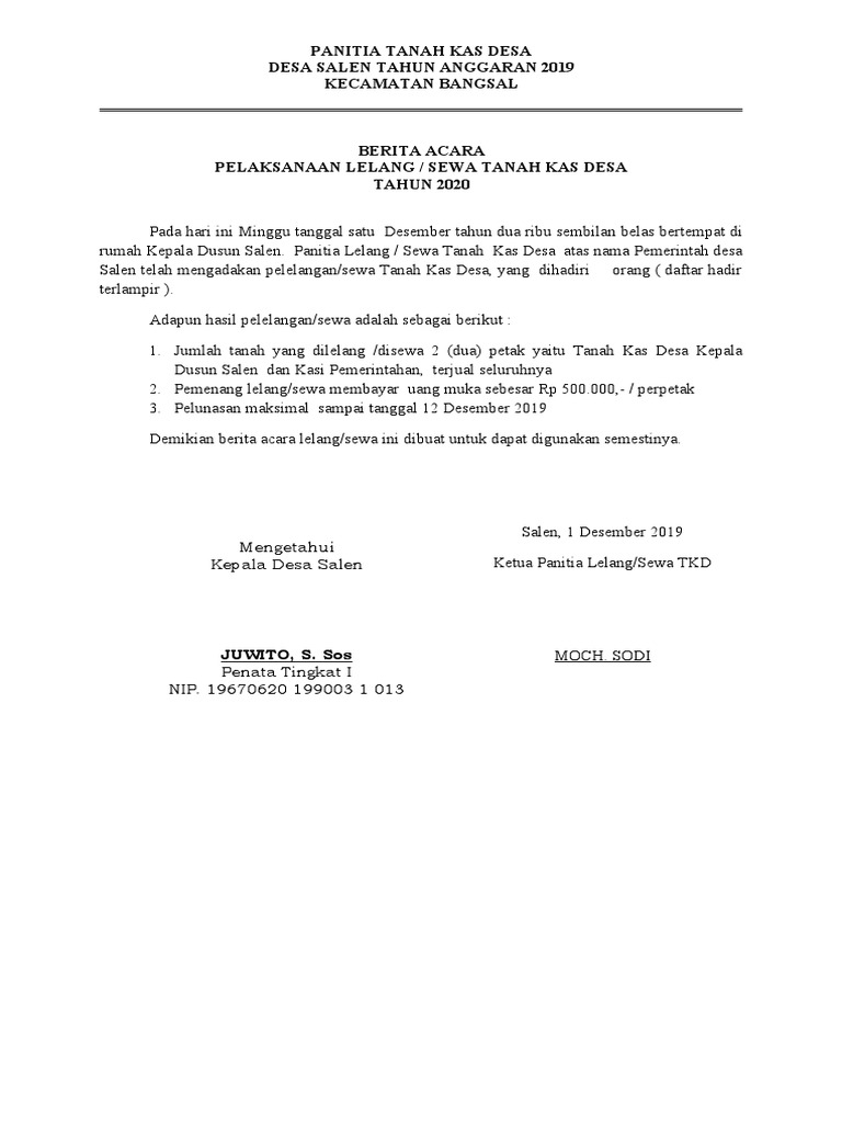 Berita Acara Lelang Dan Pengumuman | PDF