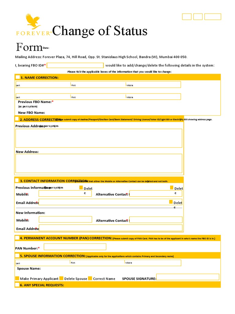 Change of Status Form Instructions | PDF | Government And Personhood