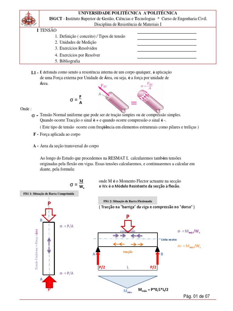 Resumo Tensões | PDF | Estresse (Mecânica) | Flexão (Física)