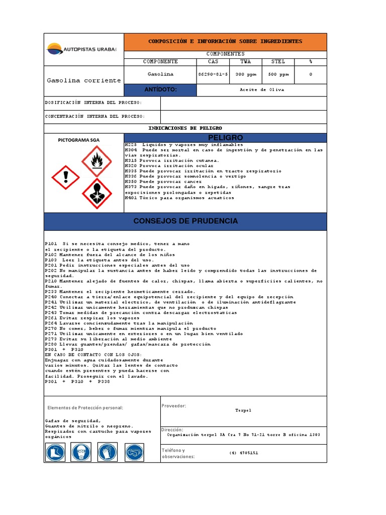 Etiqueta Gasolina SGA | PDF | Especialidades Medicas | Química