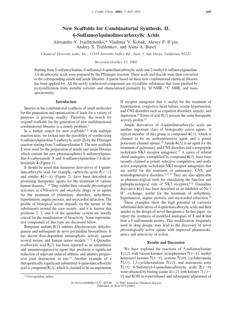 J. Comb. Chem. 2003, 5, 645-652 | PDF | Solubility | High Performance ...