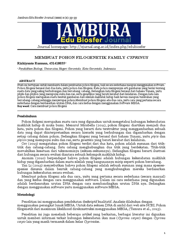 Artikel Pohon Filogeni - Rizkiyanto Rusman - 431418035 | PDF