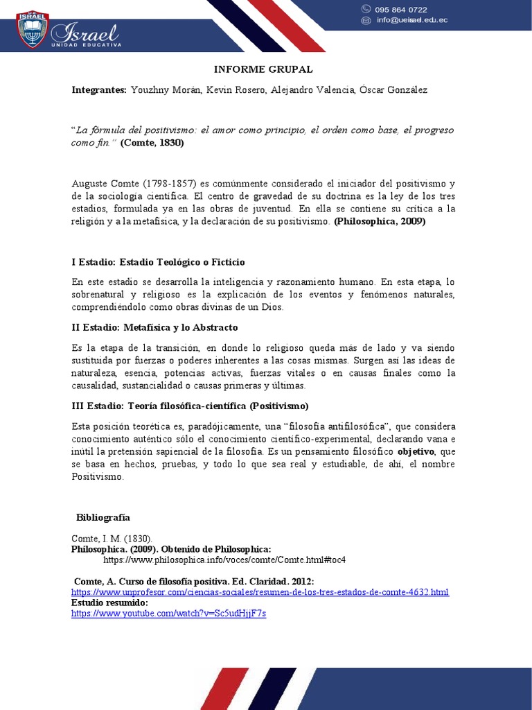 Informe Grupal Auguste Comte | PDF | Ciencias sociales