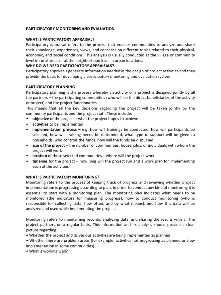 Participatory Monitoring and Evaluation | PDF | Surveillance | Focus Group