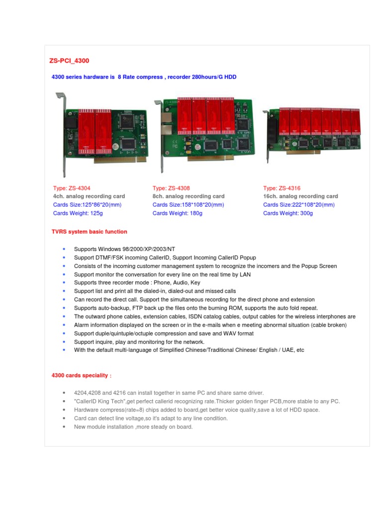 Card Zibosoft Zs4300 Series | PDF | Codec | Office Equipment