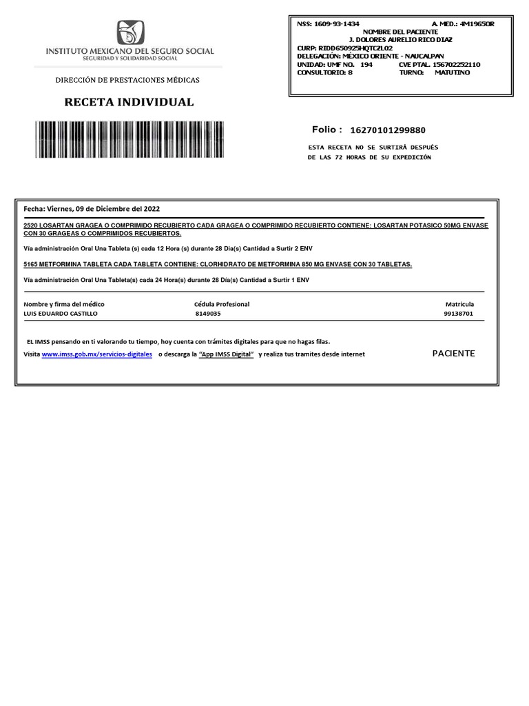 Receta IMSS Editable | PDF