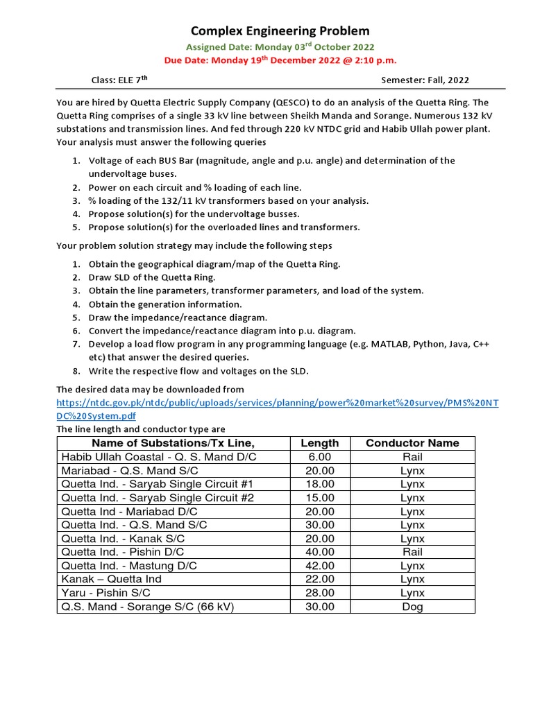 PSA - Complex Engineering Problem - Fall2022 | PDF | Electrical Substation | Transformer