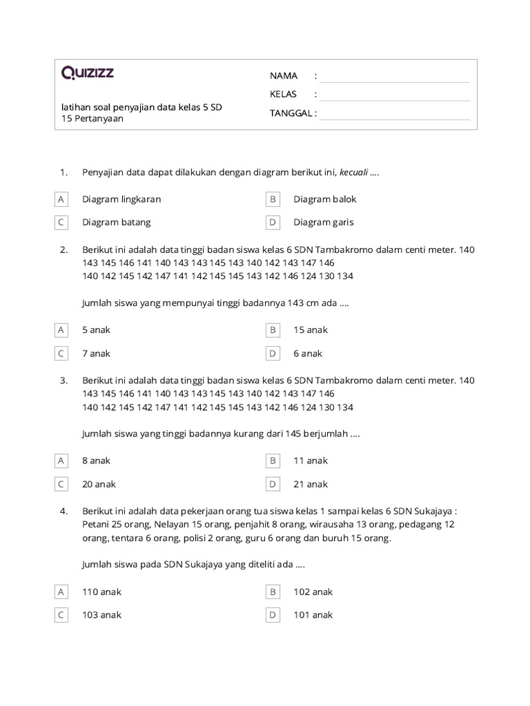 Latihan Soal Penyajian Data Kelas 5 SD | PDF